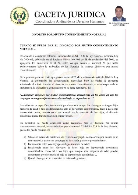 Divorcio Por Mutuo Consentimiento Notarial Ec