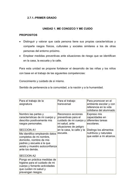 2.7.1.-PRIMER GRADO UNIDAD 1. ME CONOZCO Y ME ... - UPN 303