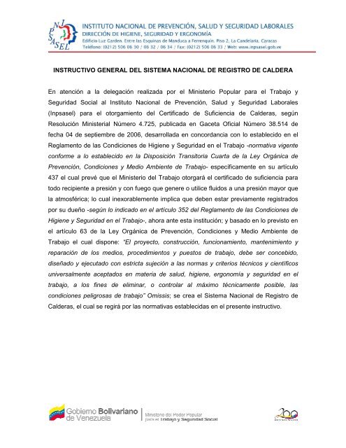 Instructivo para el llenado de la planilla - Inpsasel