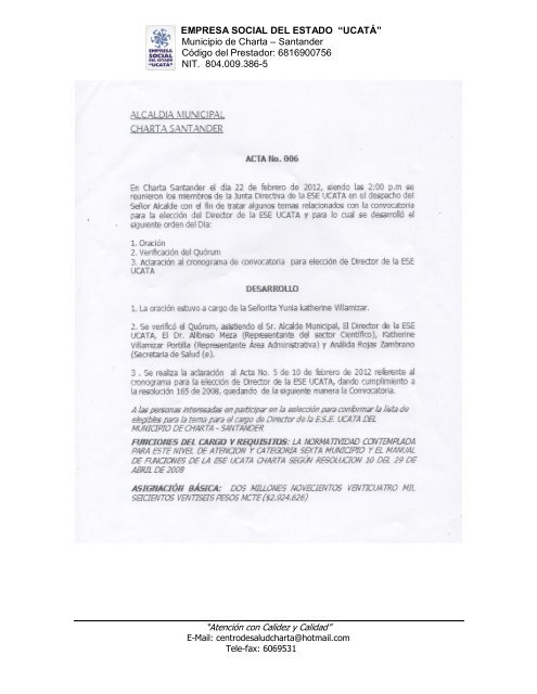 Convocatoria E.S.E Ucatá - Universidad Cooperativa de Colombia