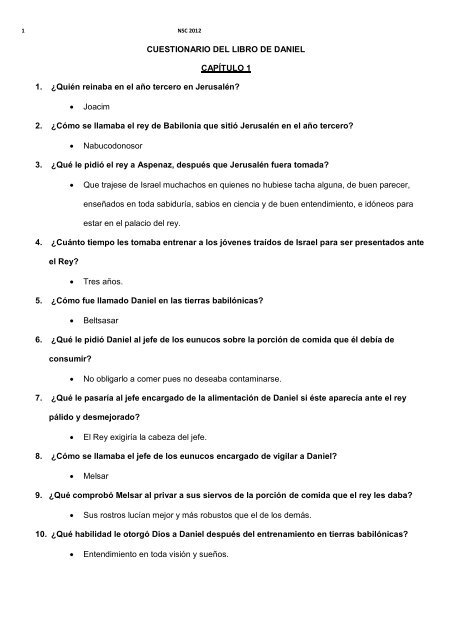 CUESTIONARIO DEL LIBRO DE DANIEL CAPÍTULO 1 1. ¿Quién ...