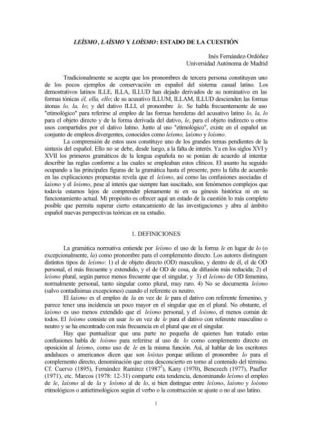 Leísmo, laísmo y loísmo - Universidad Autónoma de Madrid