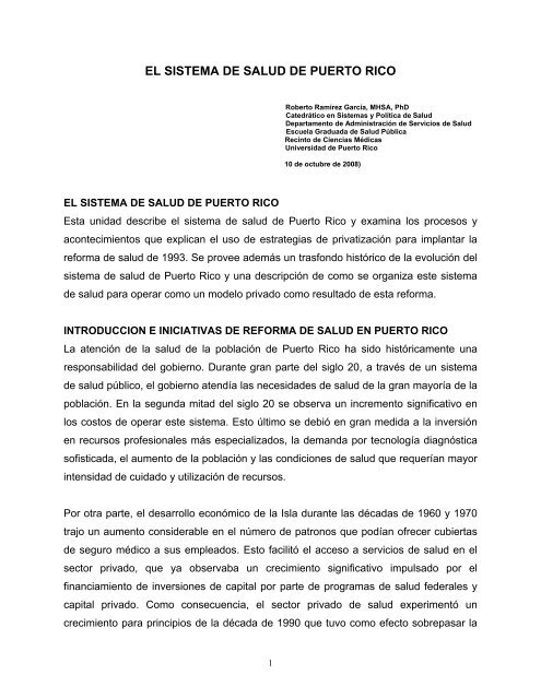 el sistema de salud de puerto rico - Recinto de Ciencias Médicas ...
