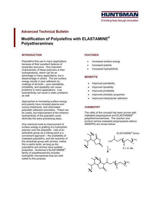 Modification of Polyolefins with ELASTAMINE® Polyetheramines