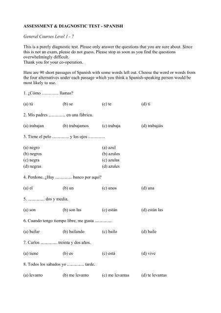 ASSESSMENT & DIAGNOSTIC TEST - SPANISH