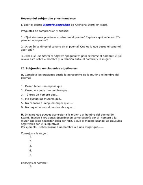 Repaso del subjuntivo y los mandatos