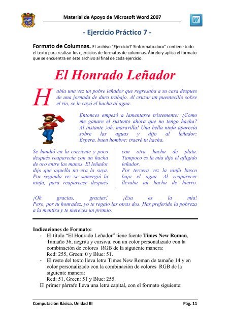 Ejercicio 7. Formato de Texto en Columnas