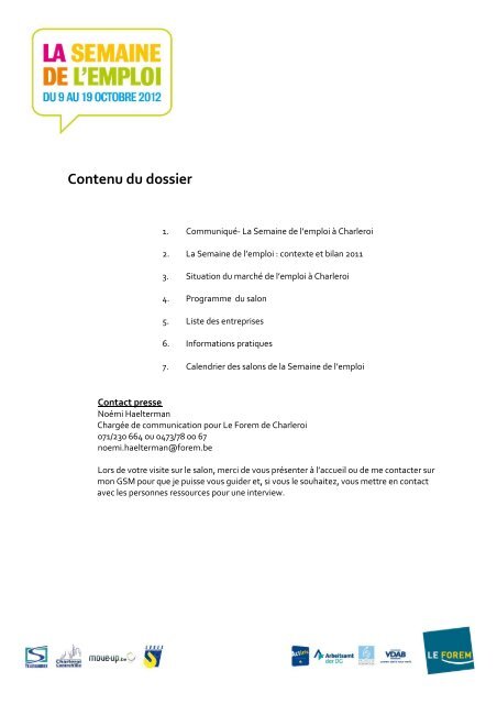 Contenu du dossier - Le Forem