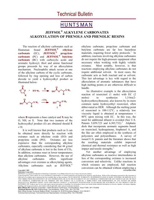 JEFFSOL Alkylene Carbonates Alkoxylation of Phenols and ...