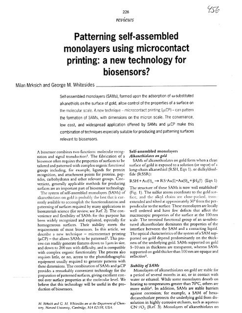 Patterning self-assembled monolayers using microcontact ...