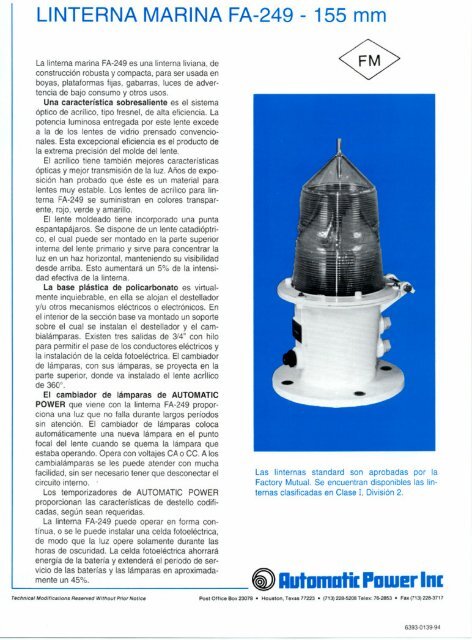 LINTERNA MARINA FA-249 - 155 mm - Automatic Power Inc