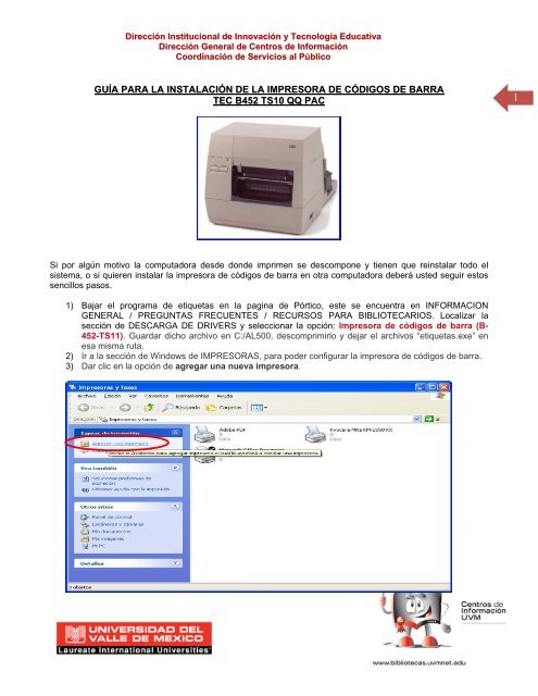 GUÍA PARA LA INSTALACIÓN DE LA IMPRESORA ... - Pórtico UVM