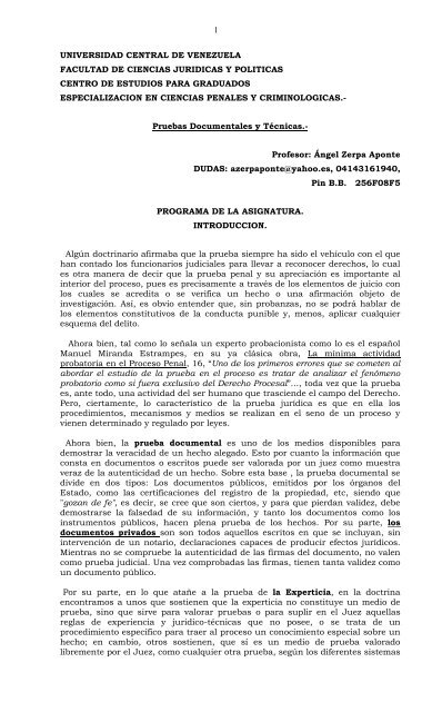 PRUEBAS DOCUMENTALES Y TECNICAS - Postgrado de Ciencias ...