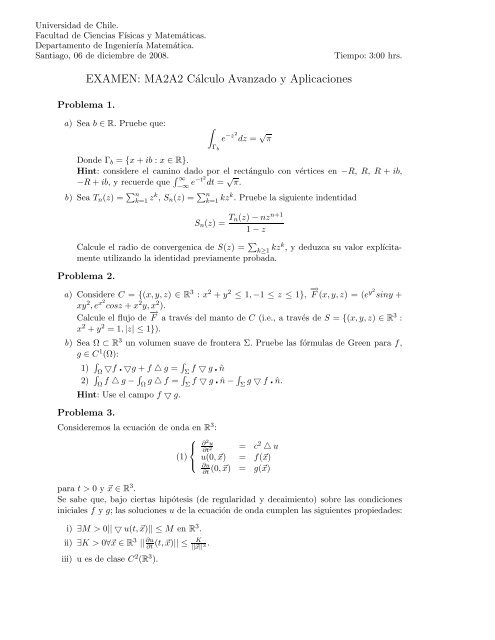 EXAMEN: MA2A2 Cálculo Avanzado y Aplicaciones - DIM ...