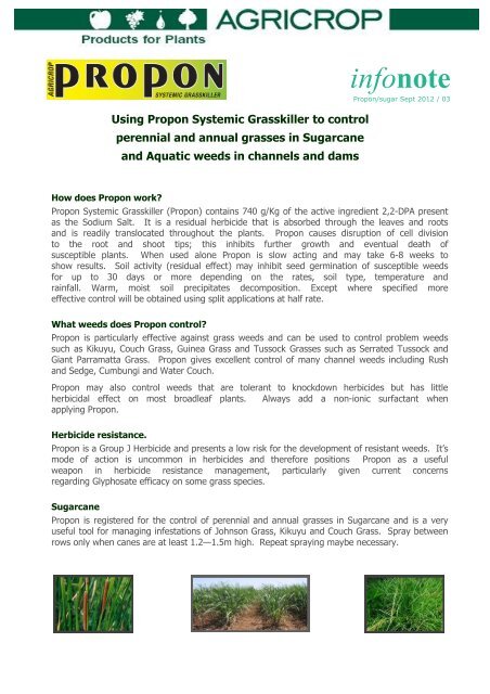 Propon Infonote - Sugar and Aquatic Situations - Agricrop