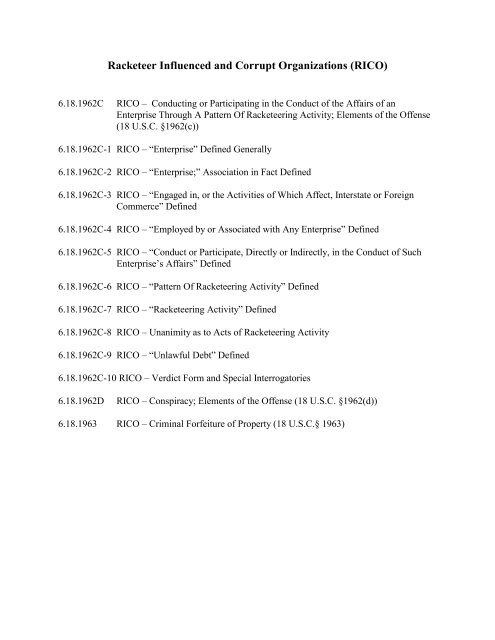 Racketeer Influenced and Corrupt Organizations (RICO) - Court of ...