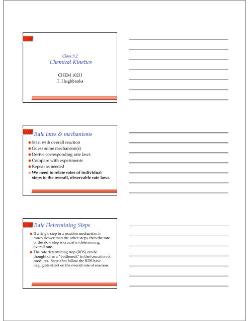 Chemical Kinetics Rate laws & mechanisms Rate Determining Steps