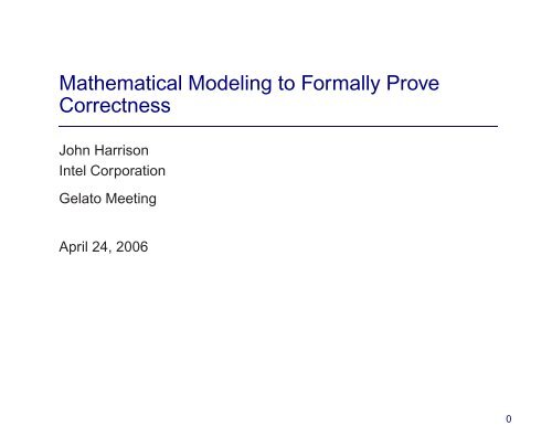 Mathematical Modeling to Formally Prove Correctness