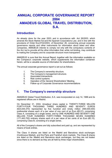 Corporate governance annual report 2005 - Amadeus