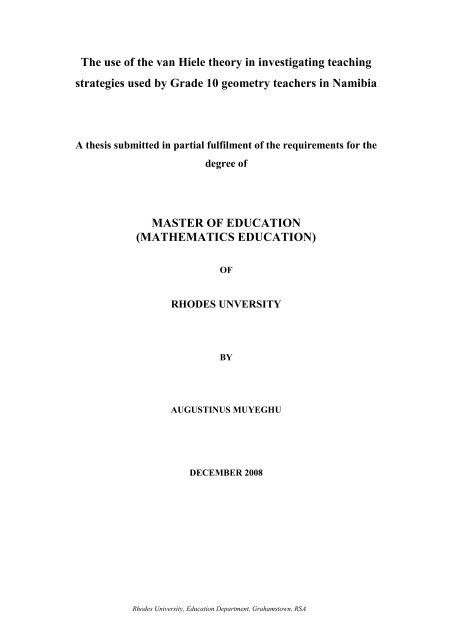the van hiele theory, grade 10 mathematics teachers - Rhodes ...