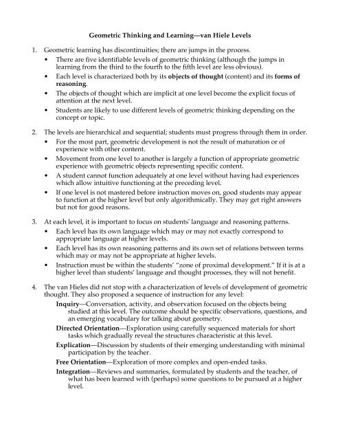 van Hiele Levels of Geometric Thinking