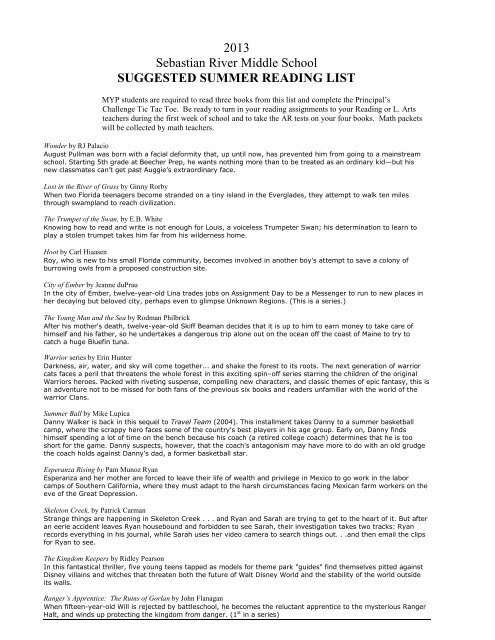 Summer Reading List - Sebastian River Middle School