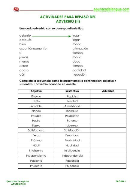 ejercicios adverbio 02 - Apuntes de Lengua