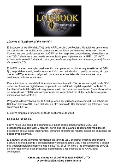 ¿Qué es el “Logbook of the World”? El Logbook of the World ... - ARRL