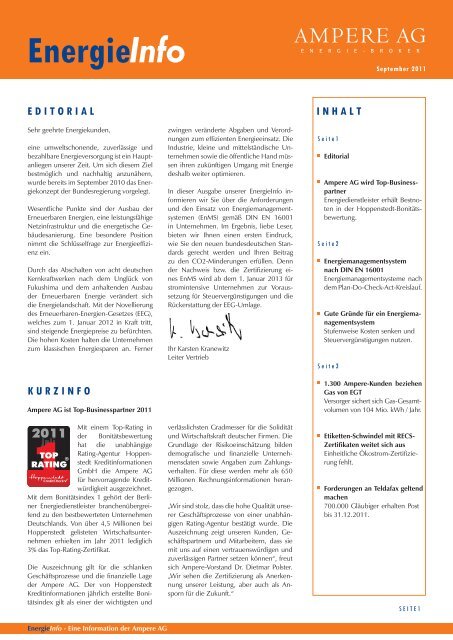 Energiemanagementsystem (EnMS) nach DIN EN 16001 - Ampere AG