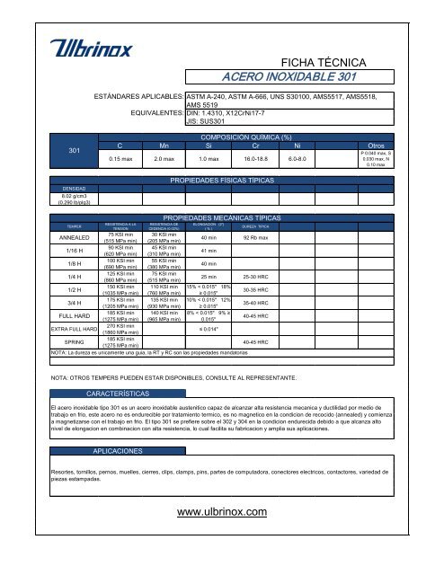 ACERO INOXIDABLE 301 - Ulbrinox