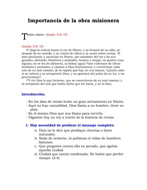 Importancia De La Obra Misionera