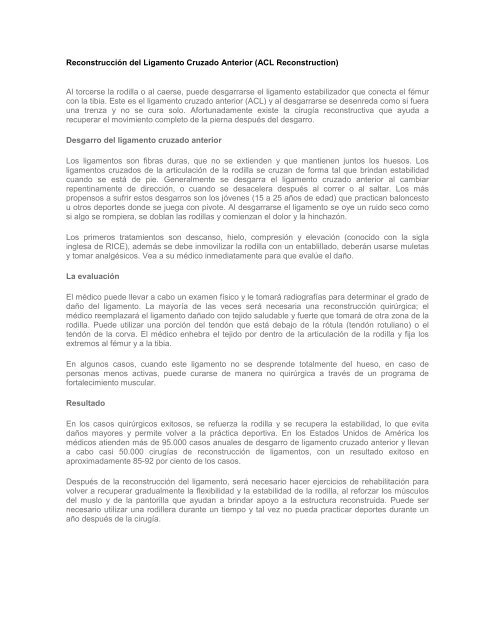 Reconstrucción del Ligamento Cruzado Anterior (ACL ... - slaot
