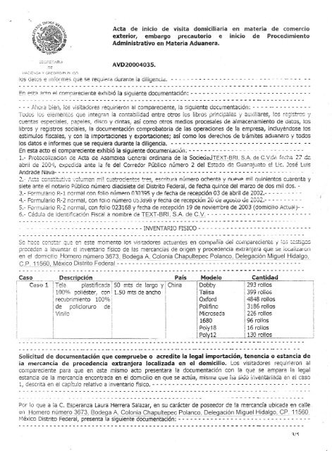 Acta de inicio de visita domiciliaria en materia de comercio - IDConline
