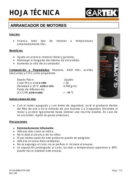 Ficha Técnica Arrancador de Motores CARTEK - Mayasa