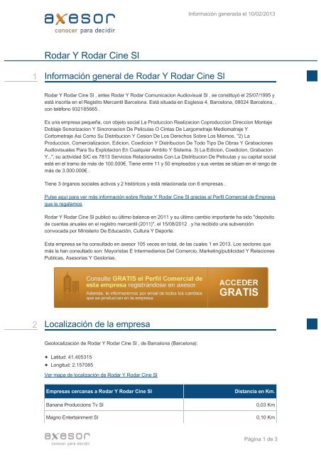 Rodar Y Rodar Cine Sl - Axesor