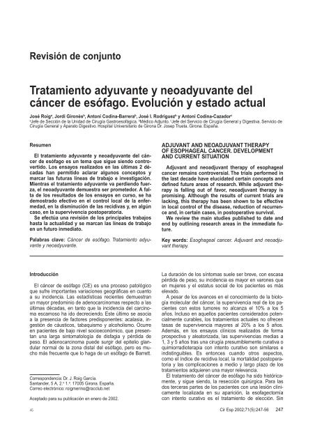 Tratamiento adyuvante y neoadyuvante del cáncer de esófago ...