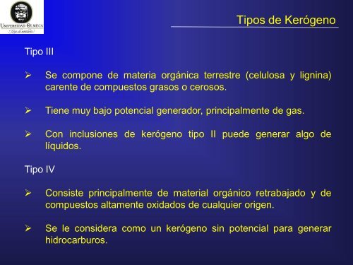 Tipo I Tipos de Kerógeno