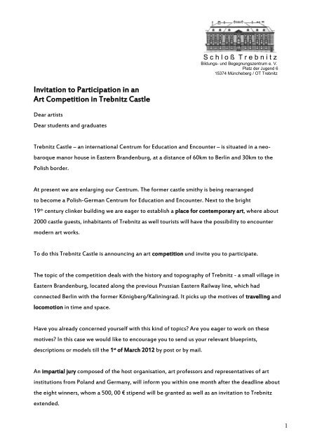Invitation to Participation in an Art Competition in Trebnitz Castle