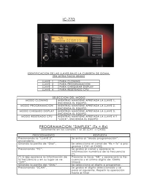 Icom Ic-77 Programacion Por Teclado - Manuales de Radios