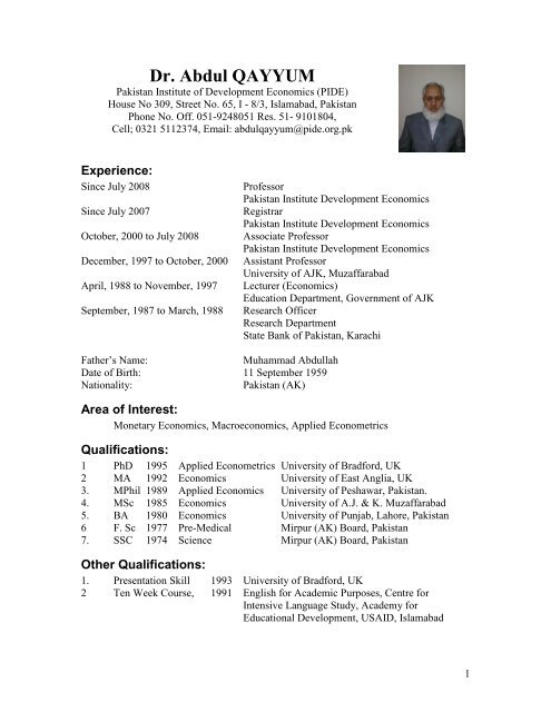 View Resume - Pakistan Institute of Development Economics