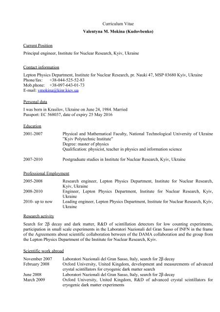Curriculum Vitae - Lepton Physics Department