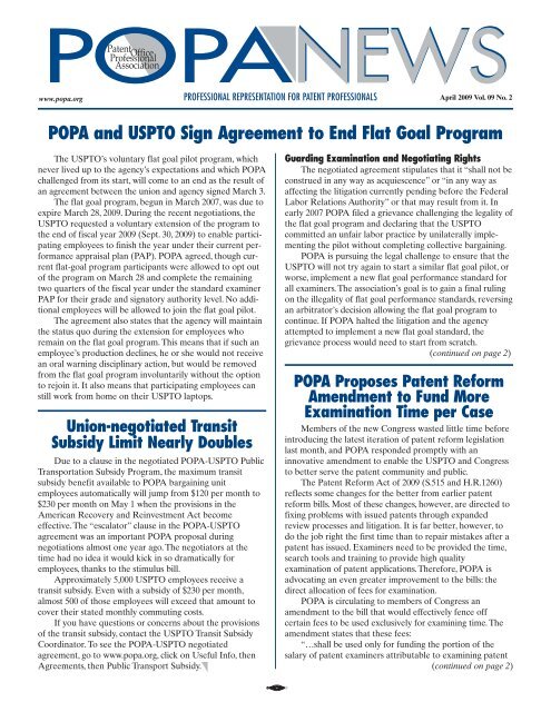 POPA and USPTO Sign Agreement to End Flat Goal Program