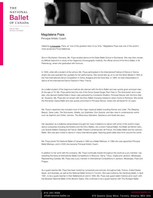 Magdalena Popa - The National Ballet of Canada