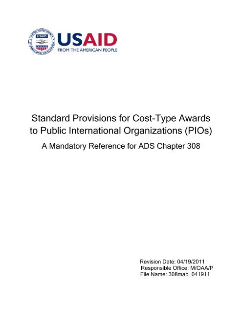 ADS Mandatory Reference 308mab - Standard Provisions for - usaid