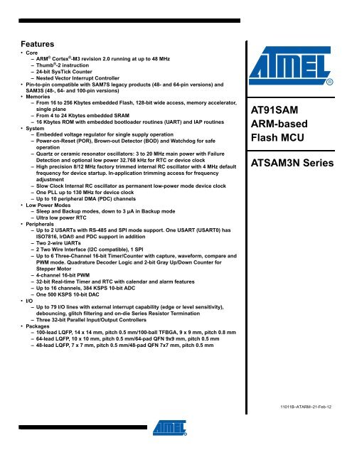 AT91SAM ARM-based Flash MCU ATSAM3N Series