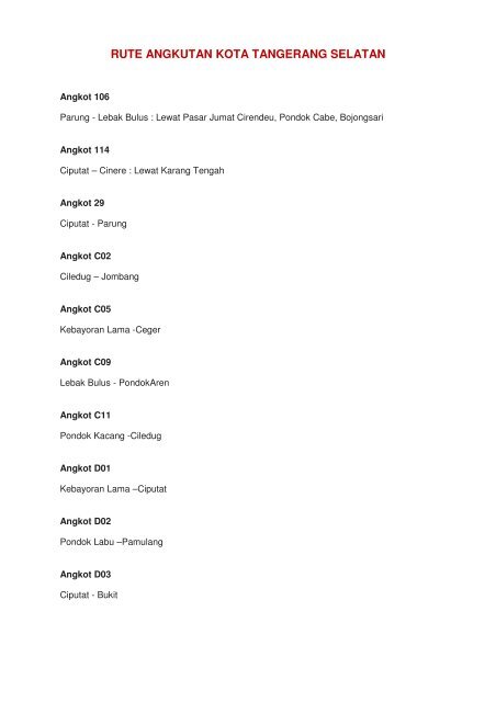 RUTE ANGKUTAN KOTA TANGERANG SELATAN