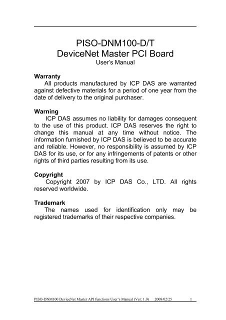 PISO-DNM100 User's Manual - ICP DAS USA