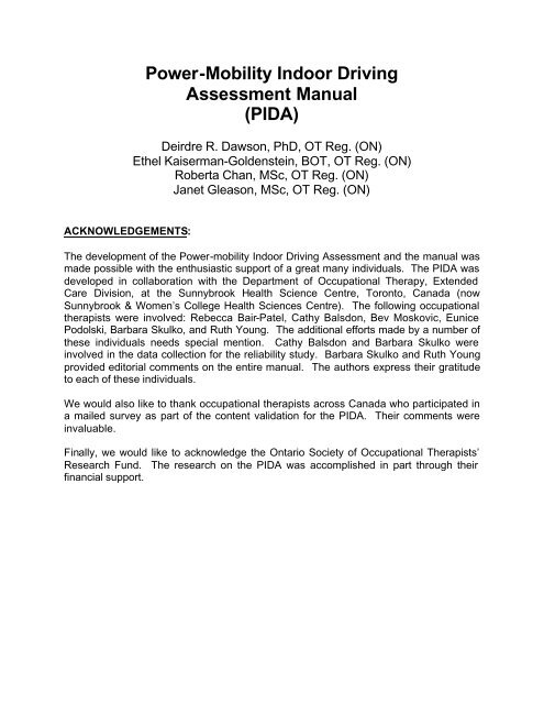 Power-Mobility Indoor Driving Assessment Manual (PIDA)