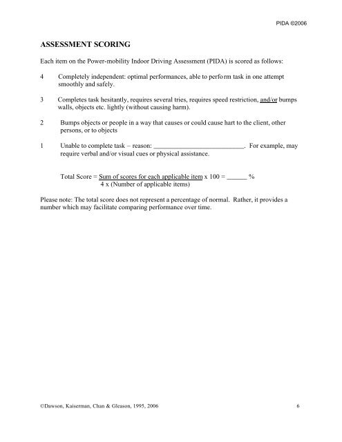 ASSESSMENT SCORING Each i