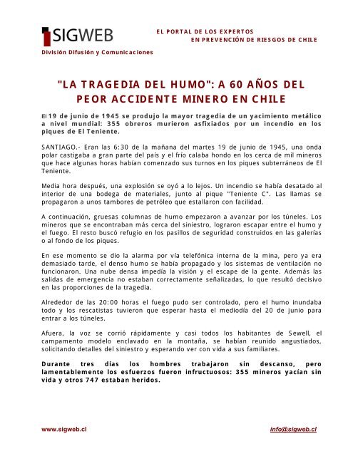 La Tragedia Del Humo A 60 Años Del Peor Accidente Sigweb